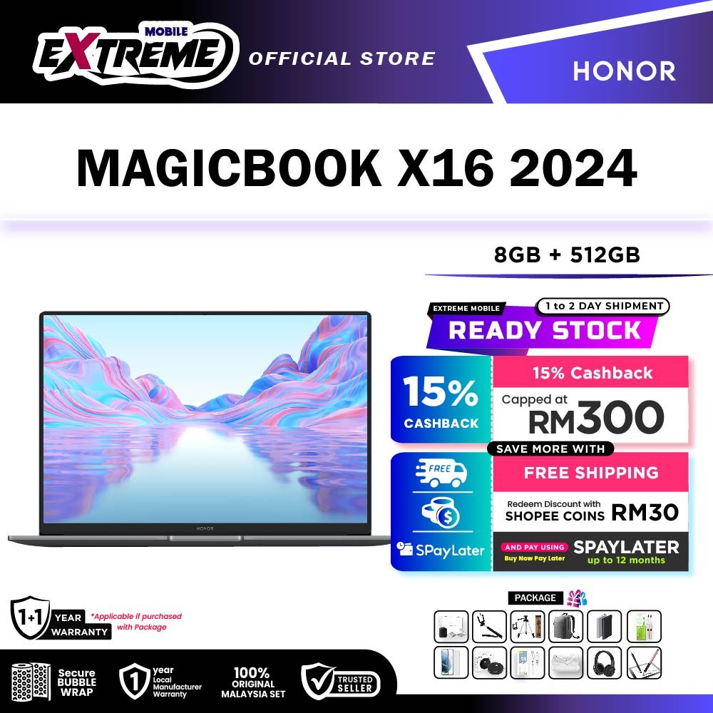 HONOR MagicBook X16 2024 [8GB RAM 512GB SSD] - Original HONOR Malaysia | Shopee Malaysia