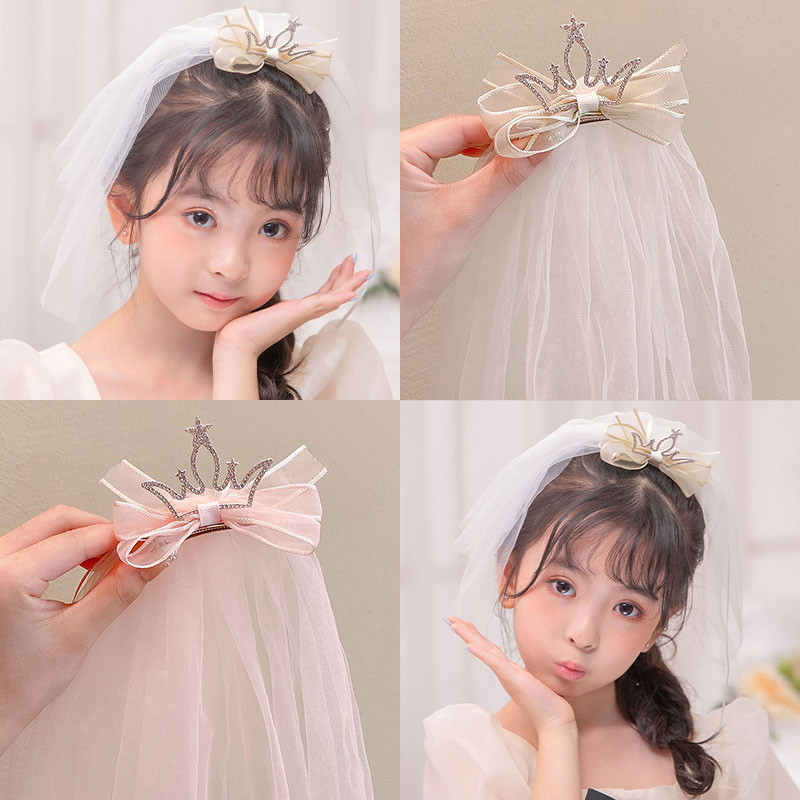 Princess Gauze Crown Barrettes Children Cute Korean Style Veil Hair ...