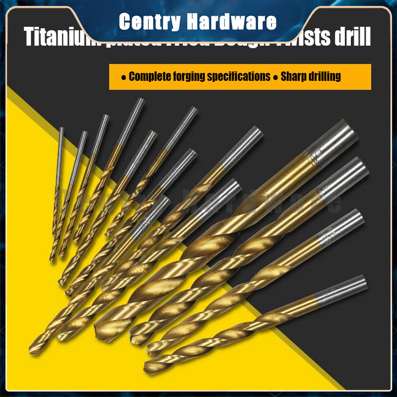 13pcs HSS Titanium Coated Twist Drills Bit Set Round Shank Quick Change ...