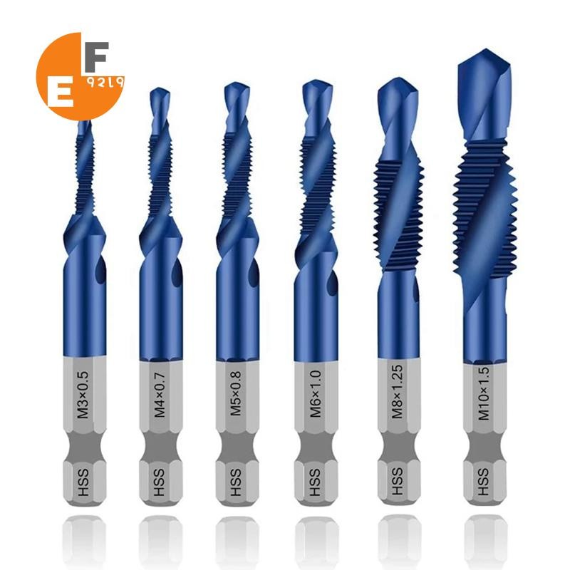 6Pcs High Speed Steel 4341 Titanium Plated Composite Tap Drill and Tap ...