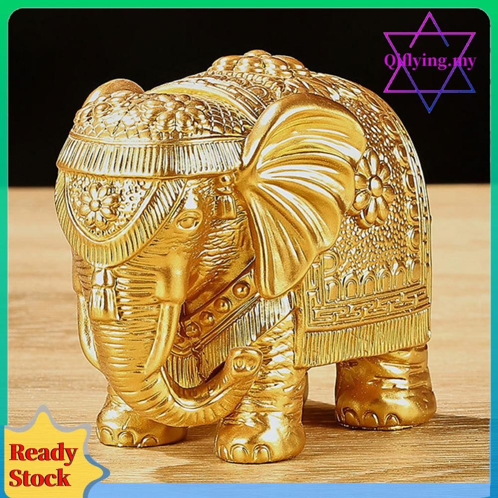 Gold Elephant Statue Brings Good Luck Health Strength Home Office Decor ...