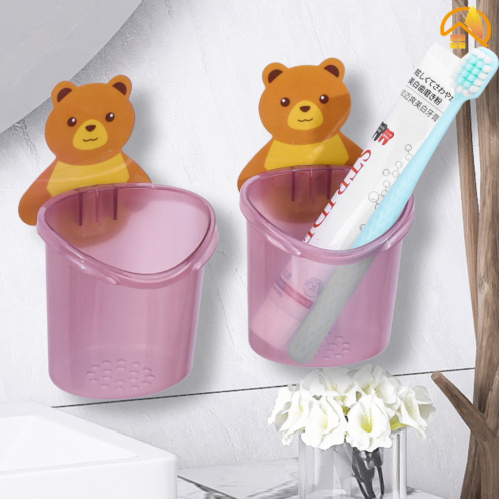 Bear Storage Cup Wall Mount Toothbrush Toothpaste Cup Holder Case ...
