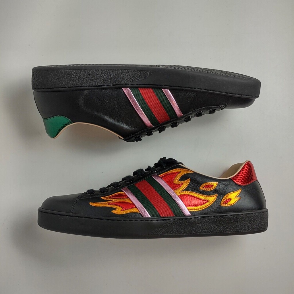 Gucci Ace Embroidered Sneaker Flame Black Red Green Orange Sneakers Men ...