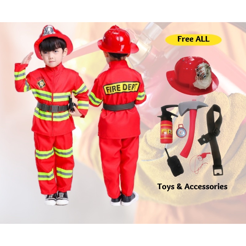 ZST Fireman Costumes For Kids Firefighter Firetruck Career Uniform Work Cosplay Role Play Suit ...