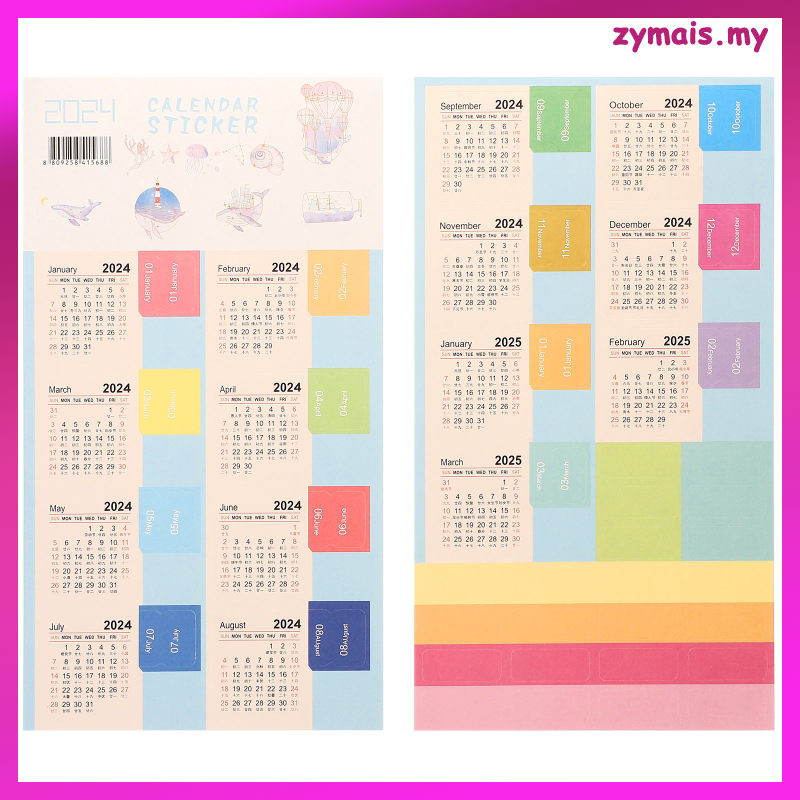 Stickers Notebook Planner 2024 Full Year Calendar Index Label 4pcs/set ...