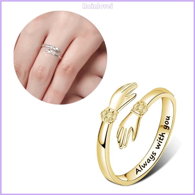 RAINL Silver Hug Rings for Women Engraved-Words Hugging Hands Open Ring ...