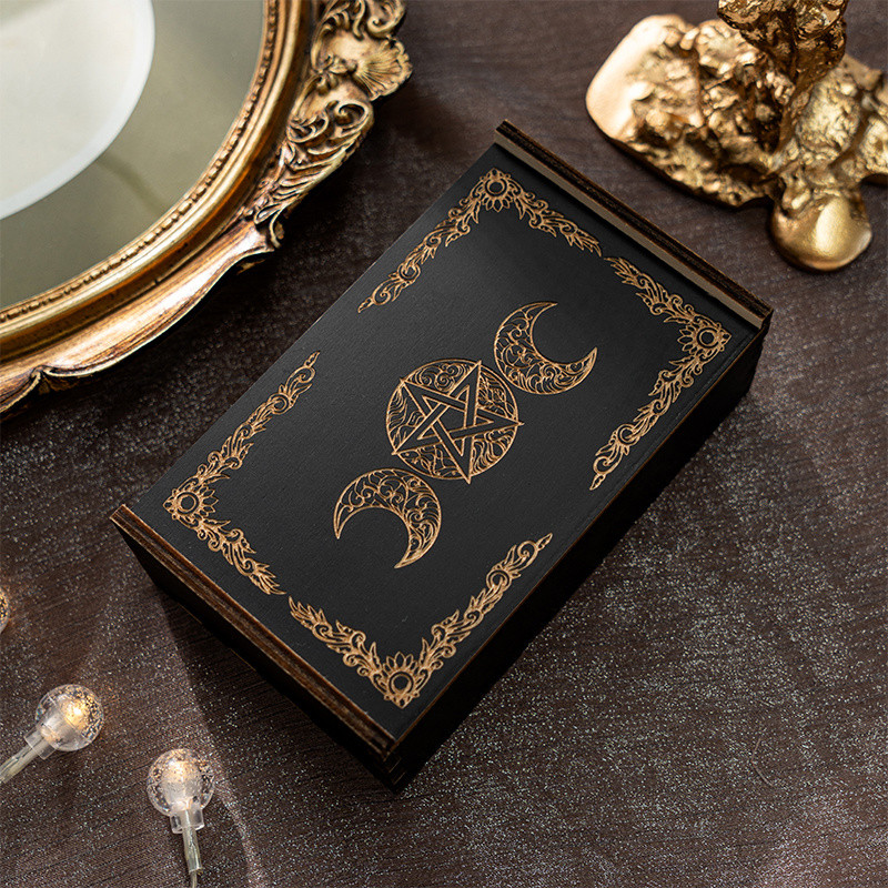 Tarot Black Storage Box Sliding Box Wooden Box Card Wooden Box Board ...
