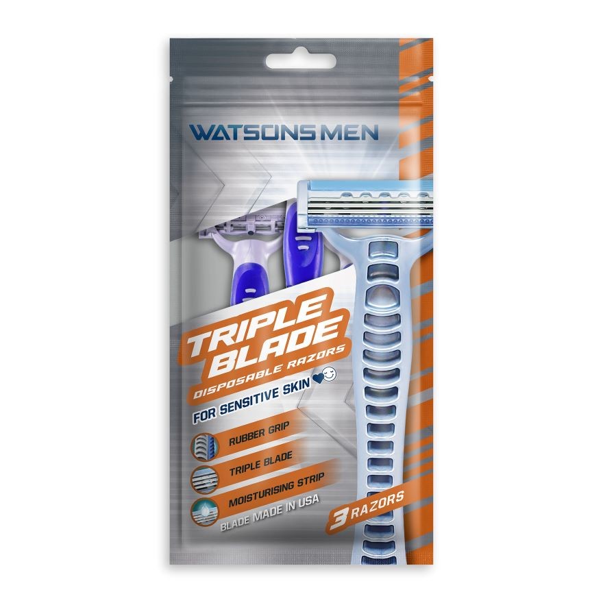 WATSONS MEN Men Triple Blade Disposable Razors 3S | Shopee Malaysia