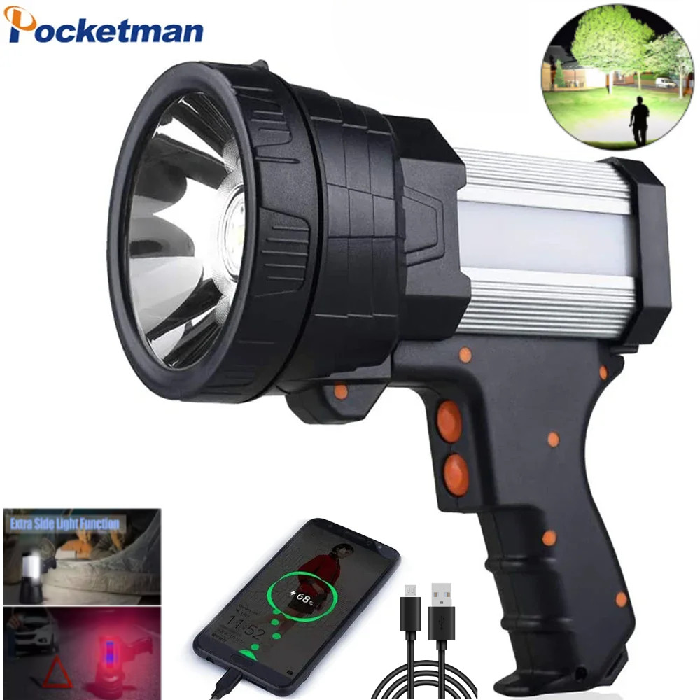 High Power Rechargeable Searchlight Powerful LED Work Light Spotlight ...