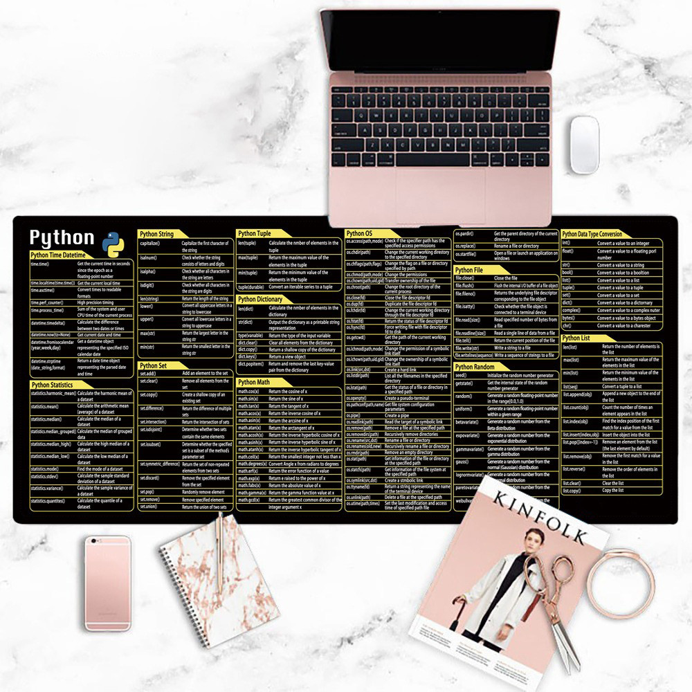 Python Commands Shortcuts Mouse Pad 31.4x11.7x0.07 inch Extended Large ...