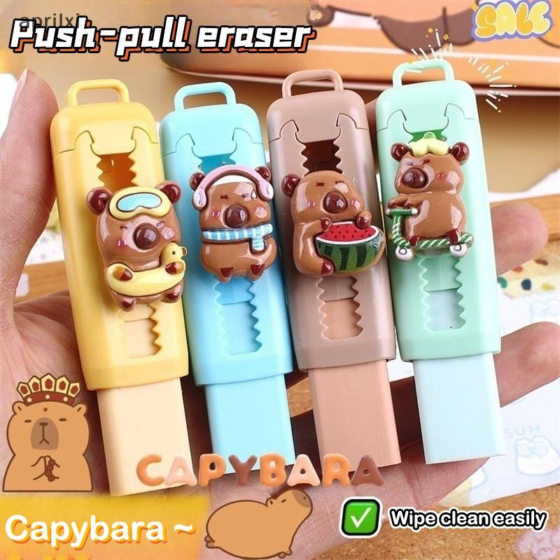 aprilxi 2Pcs Kawaii Cartoon Push Pull Capybara Eraser Student Rubber ...