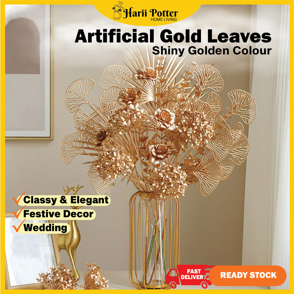 Gold Artificial Flower Daun Hiasan Emas Gubahan Bunga Hiasan Emas ...