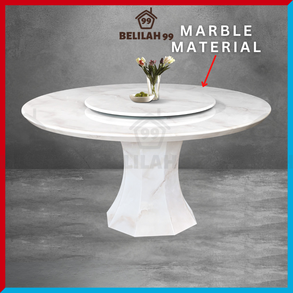 (Free Installation) Belilah Round Full Marble Dining Table Meja Batu ...