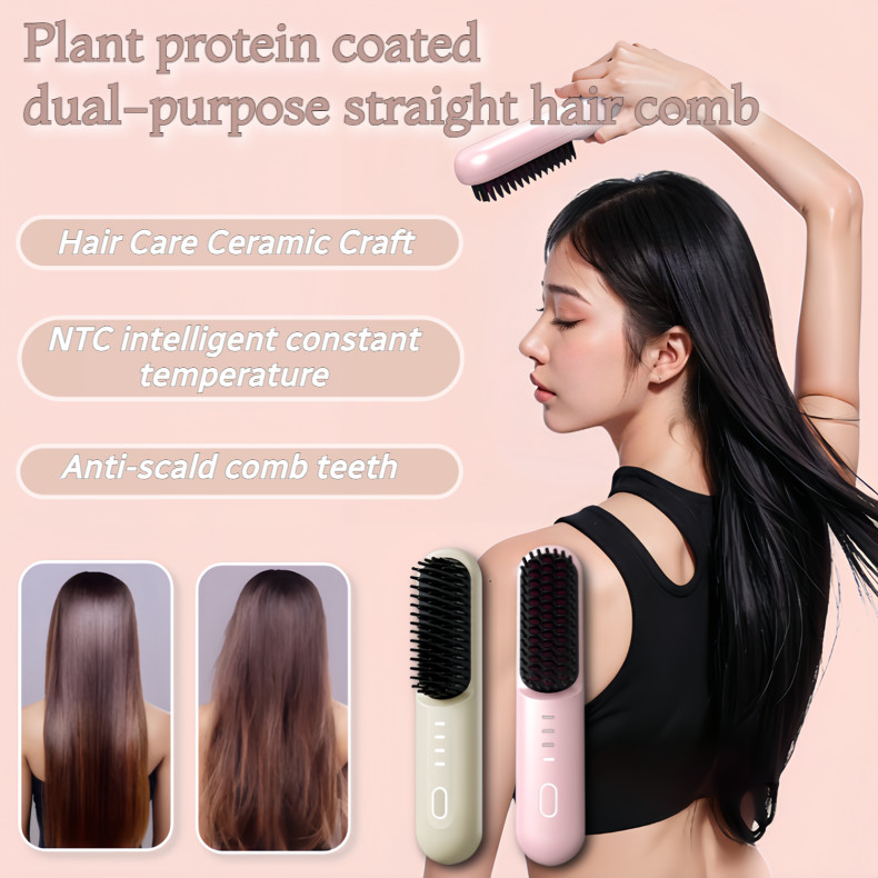 Portable wireless straight curling dualuse electric comb lazy people ...