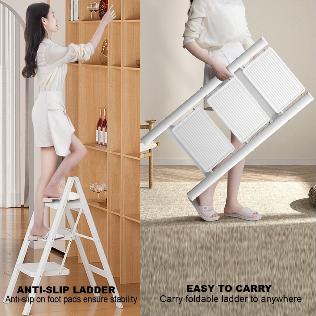 READY STOCK TOPFINE Minimalist White Folding Ladder Stainless Steel ...