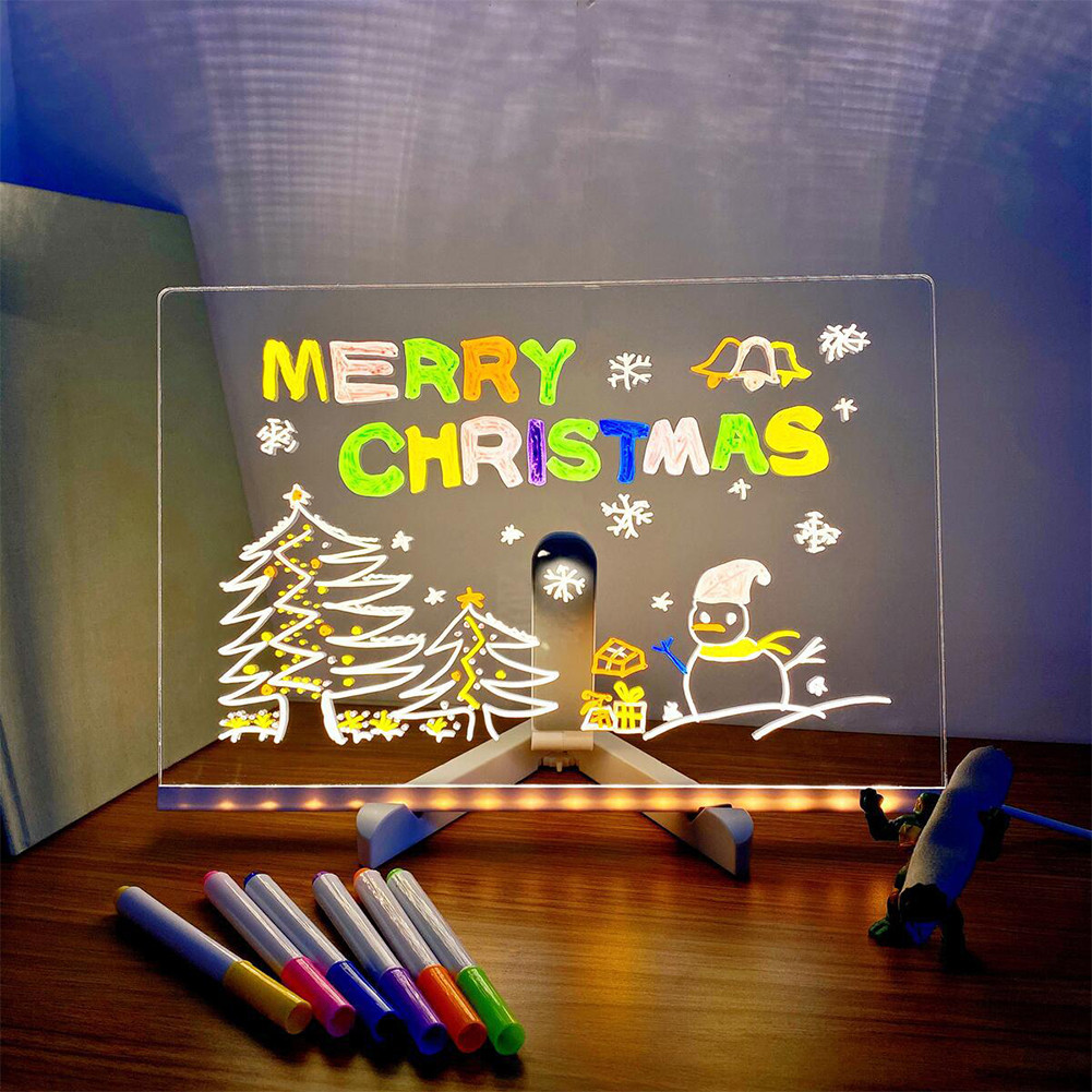 Acrylic LED Luminous Draw Board USB LED Night Light With Stand Erasable ...