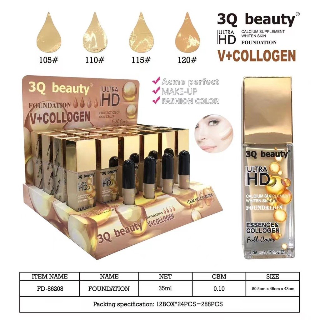 3Q BEAUTY V+COLLAGEN HD FOUNDATION 1PCS (FD-86208) | Shopee Malaysia