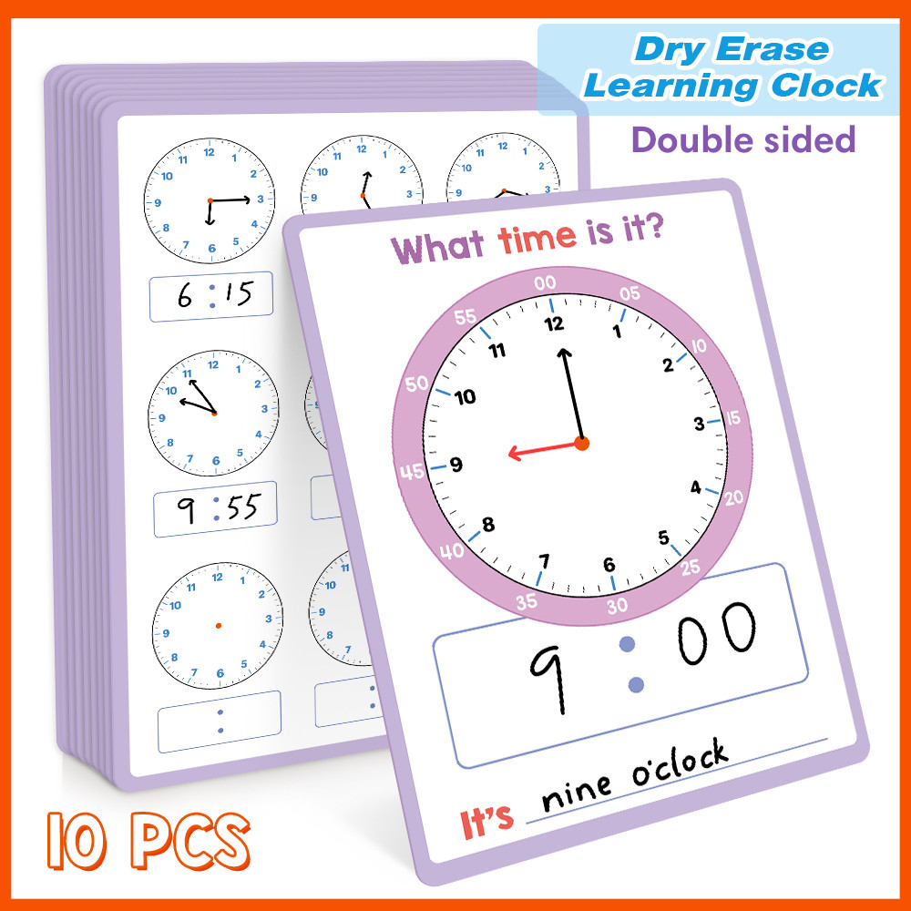10 pcs Telling Time Teaching Clock Whiteboard for Kids preschool ...