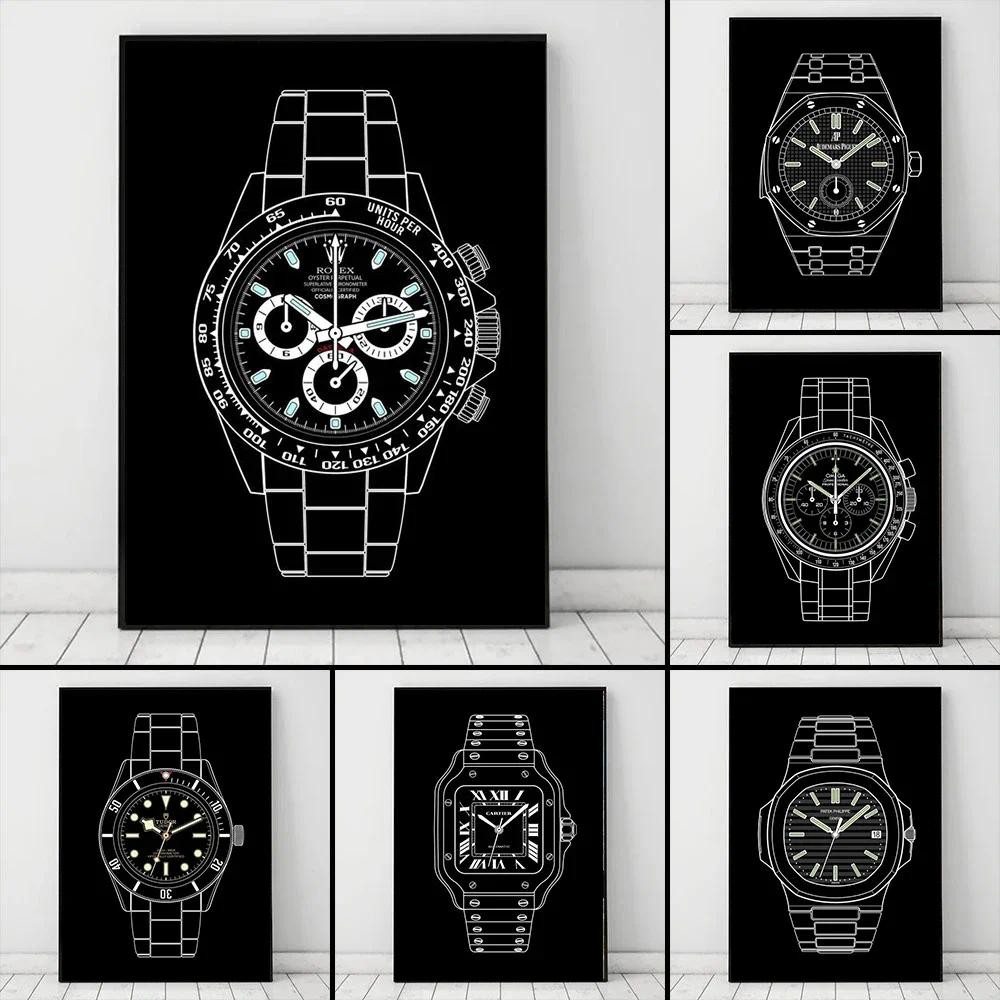 Seni dinding moden ringkas garis jam tangan HD cetak kanvas poster ...