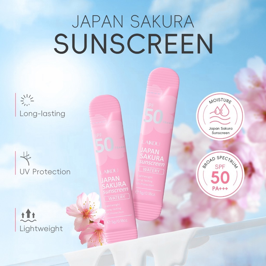 LAIKOU Japan Sakura Face Sunscreen SPF50 PA+++ Lightweight Sunblock UV Protection Watery 5g ...