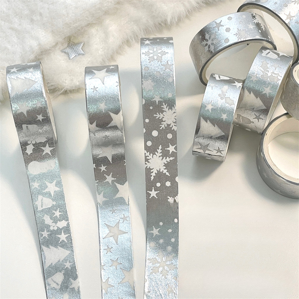 2m/roll Silver Star Snowflake Christmas Tree Sticker Tape DIY Scrapbook ...