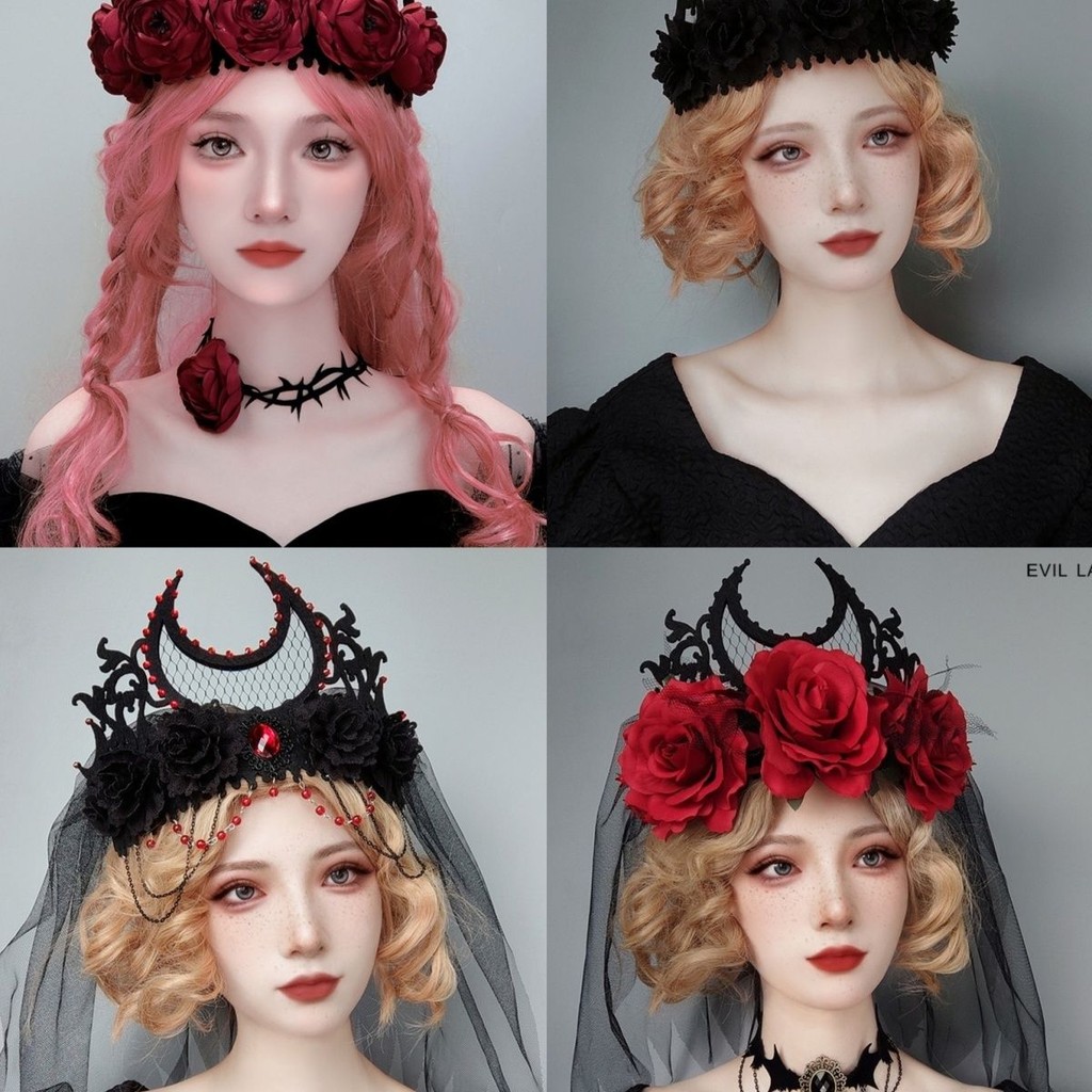 Black Gauze Crown Headdress Death Demon Witch Head Crown Halloween ...