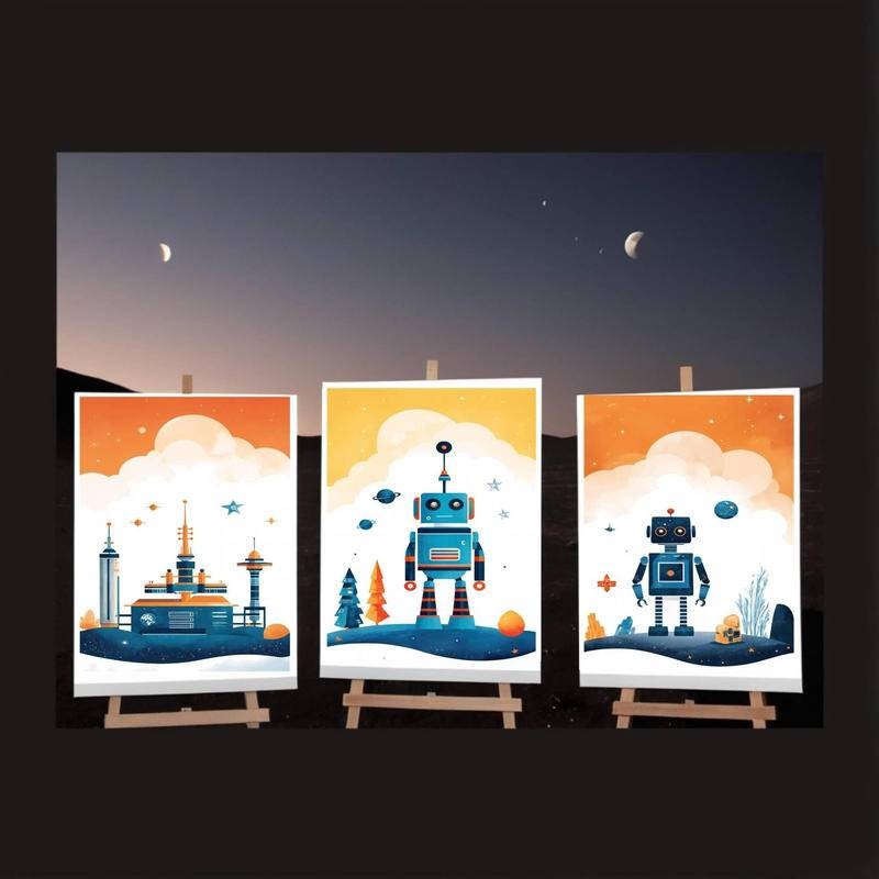 ROBOT Space Theme Art Playroom Wall Art Set of 3 Nursery Kid's Room ...