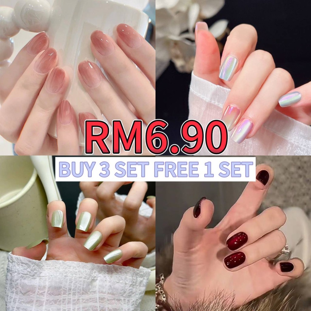 Z&V*Handmade 10pcs Cateye Fake Nail Kuku Palsu Kuku Pendek Solid Color ...
