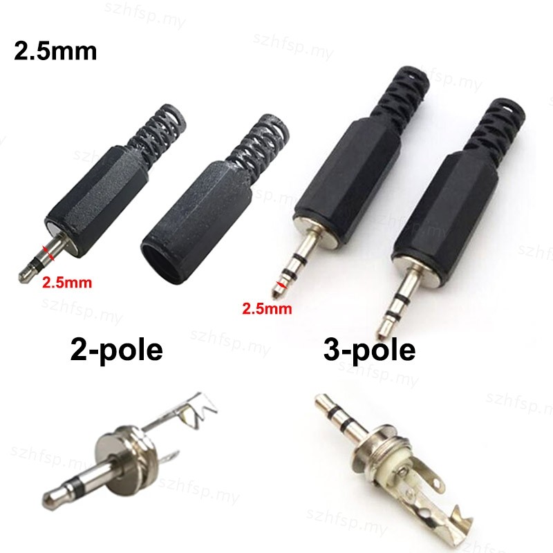 5pcs 2.5mm 2pole 3pole 2.5 Audio Mono Stereo Male jack Plug connector ...