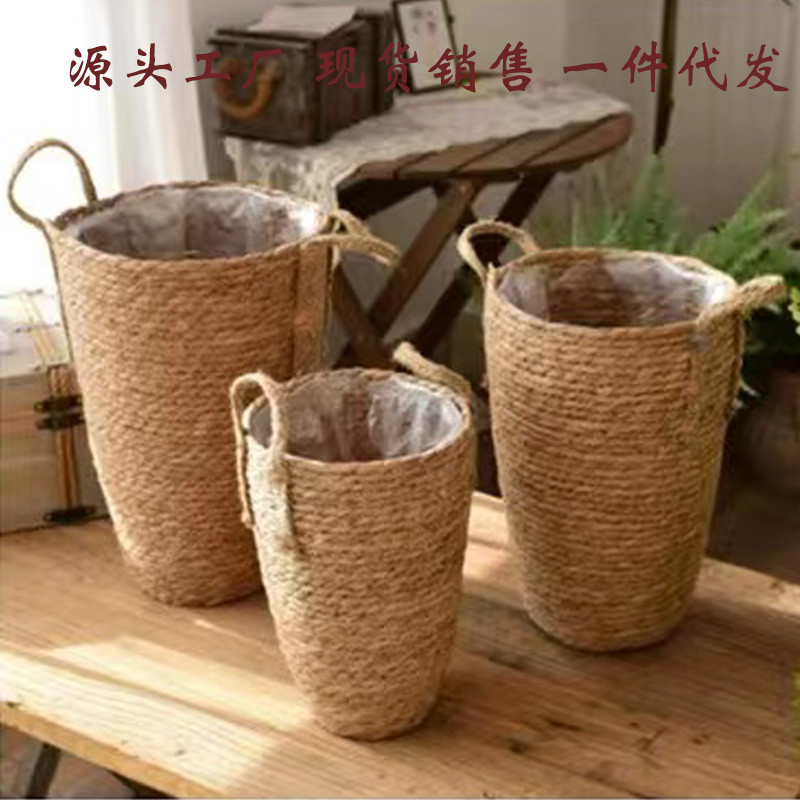 Bakul bunga pasu bunga anyaman rumput Nordik, pasu besar, ruang tamu ...