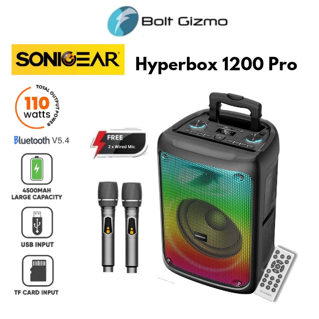 SonicGear HyperBox 1200 Pro BT5.4 Rechargeable Portable Trolley Speaker with 2 Mic | Shopee Malaysia