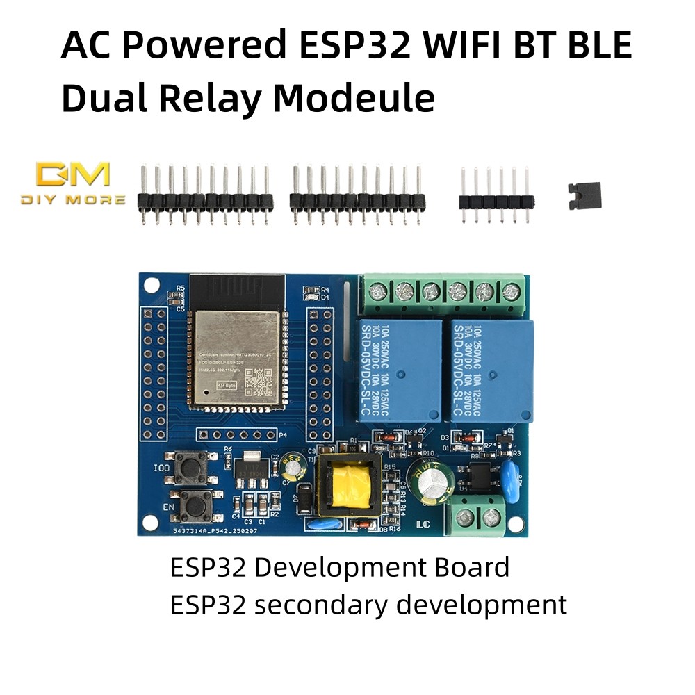 DIYMORE AC 220V ESP32 WIFI Bluetooth Dual Relay Module ESP32 Secondary Development Board ...