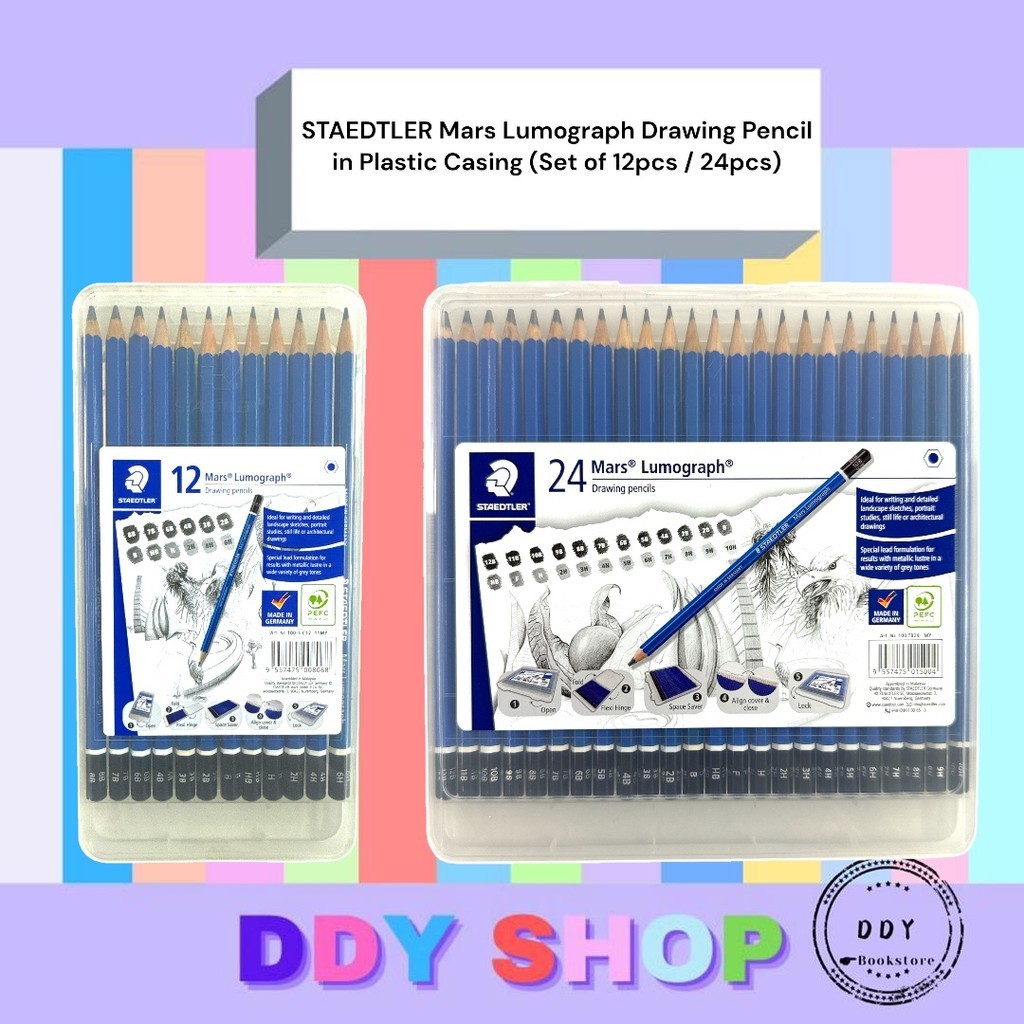 Staedtler Mars Lumograph 100 Drawing Pencils Set Box of 12 Degrees/ 24 Degrees | Shopee Malaysia