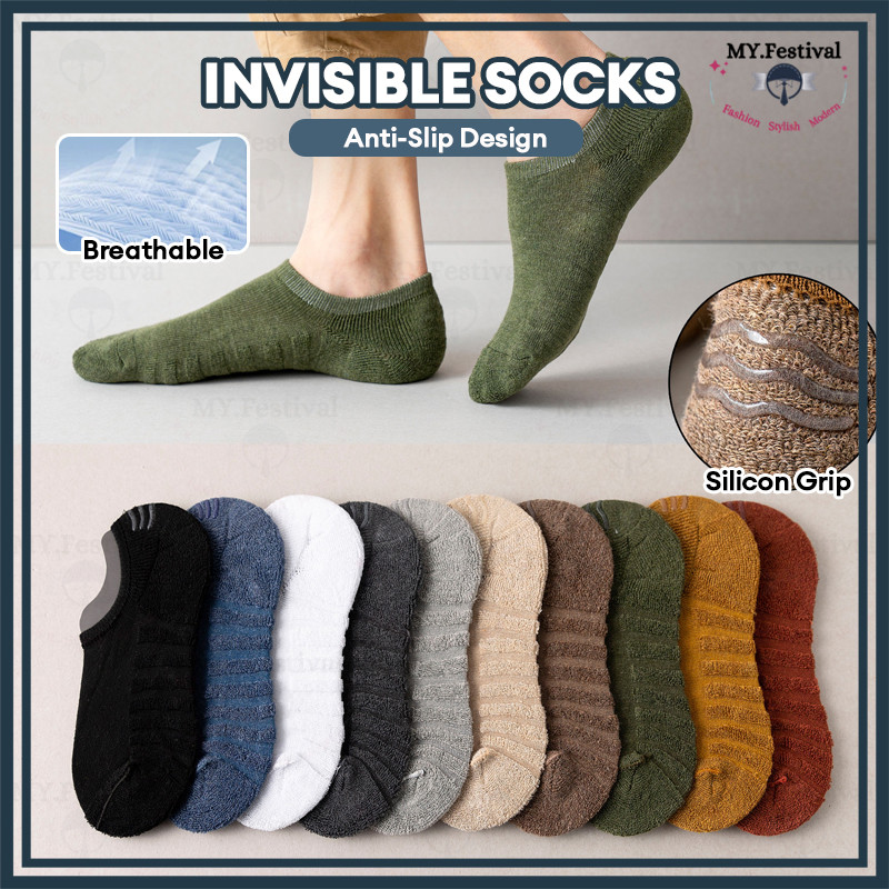 [1 Pair] Anti Slip Invisible Sock Unisex Men Women Socks Ankle Low Cut ...