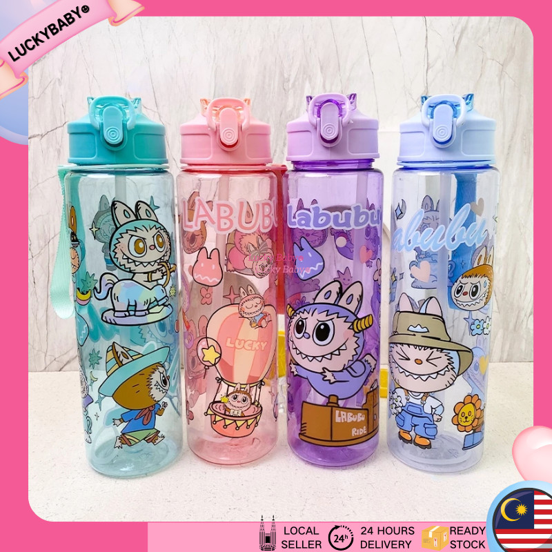 800ml Botol Air Kuromi Labubu Water Bottle Kids Straw Bpa Free Cup Transparent Drinking Bottles ...