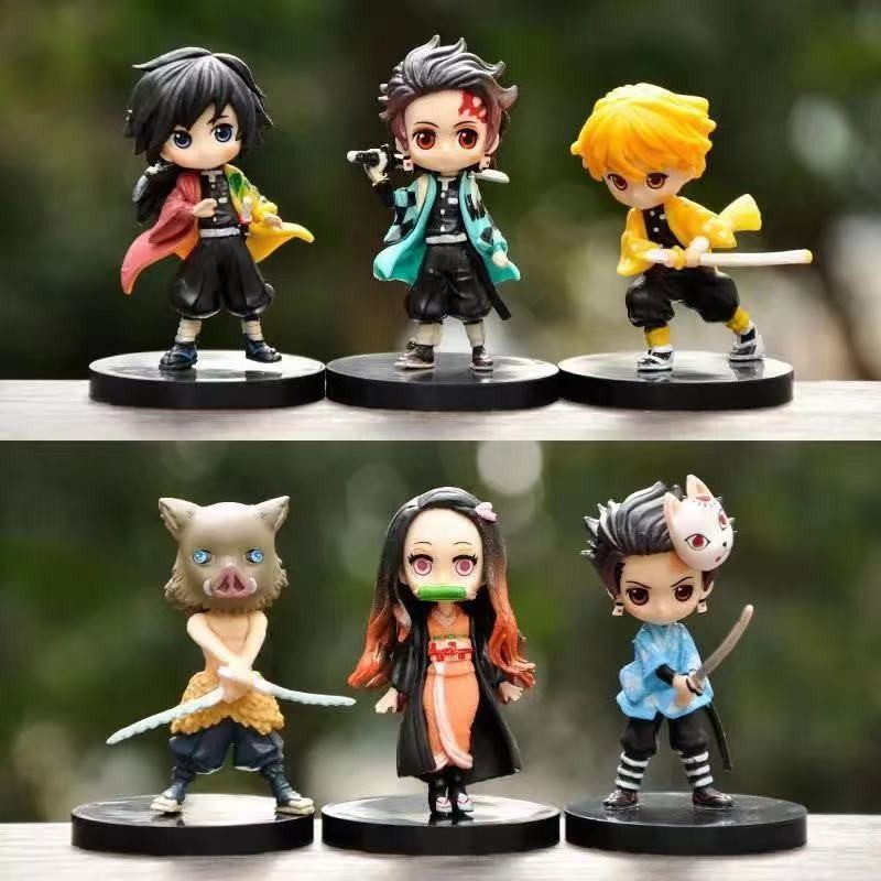 6Pcs, Q version Japanese anime character model Demon Slayer doll ...