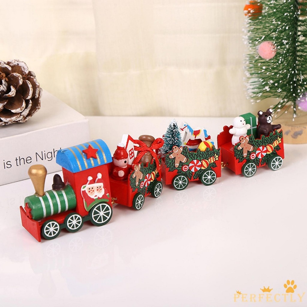 PEF-Christmas Table Decorations Wooden Train Figurine Decorations Desk ...
