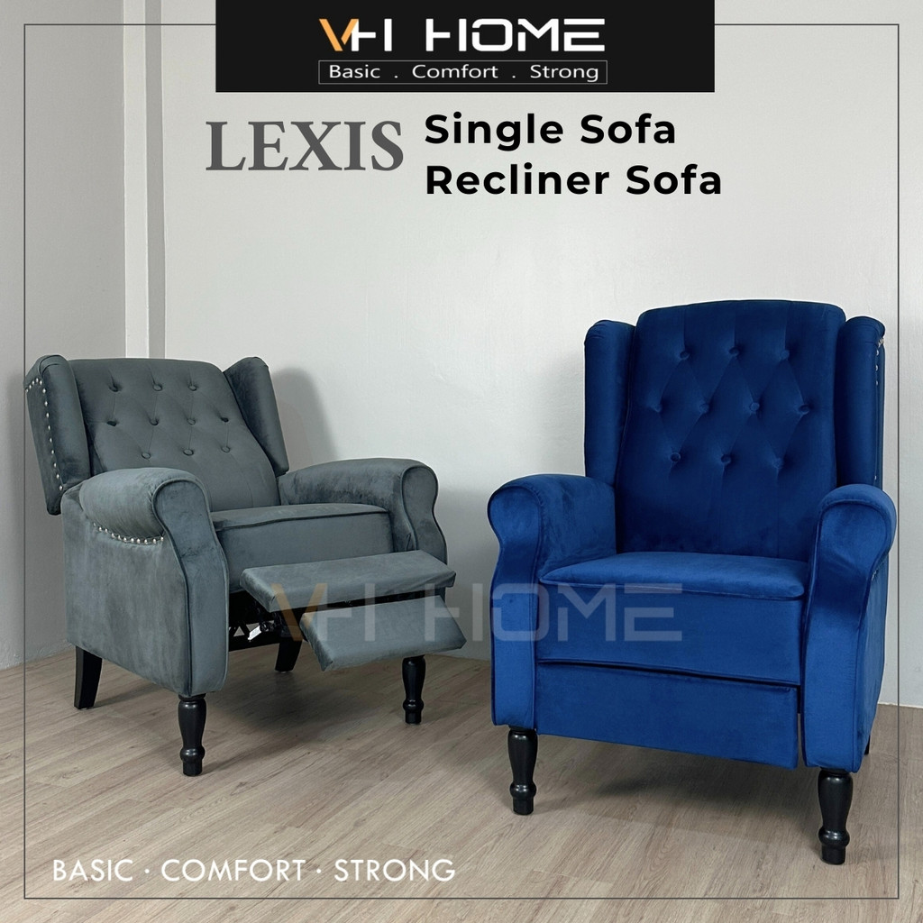 VH LEXIS Single Recliner Sofa 1 Seater Wing Chair Velvet Living Room ...