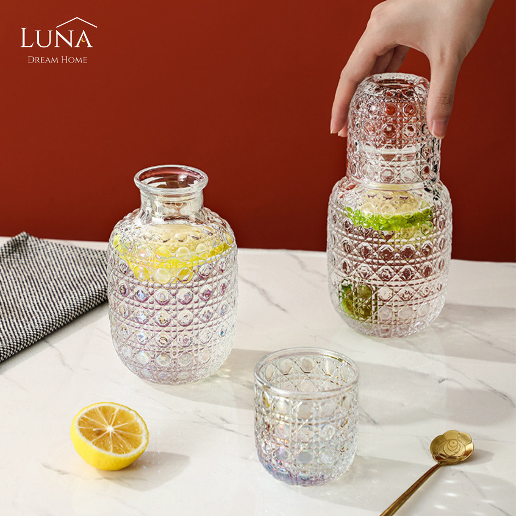 LUNA [Aiden Drinkware Cup Set] 2 in 1 Glass Cover Diamond Mocktail ...