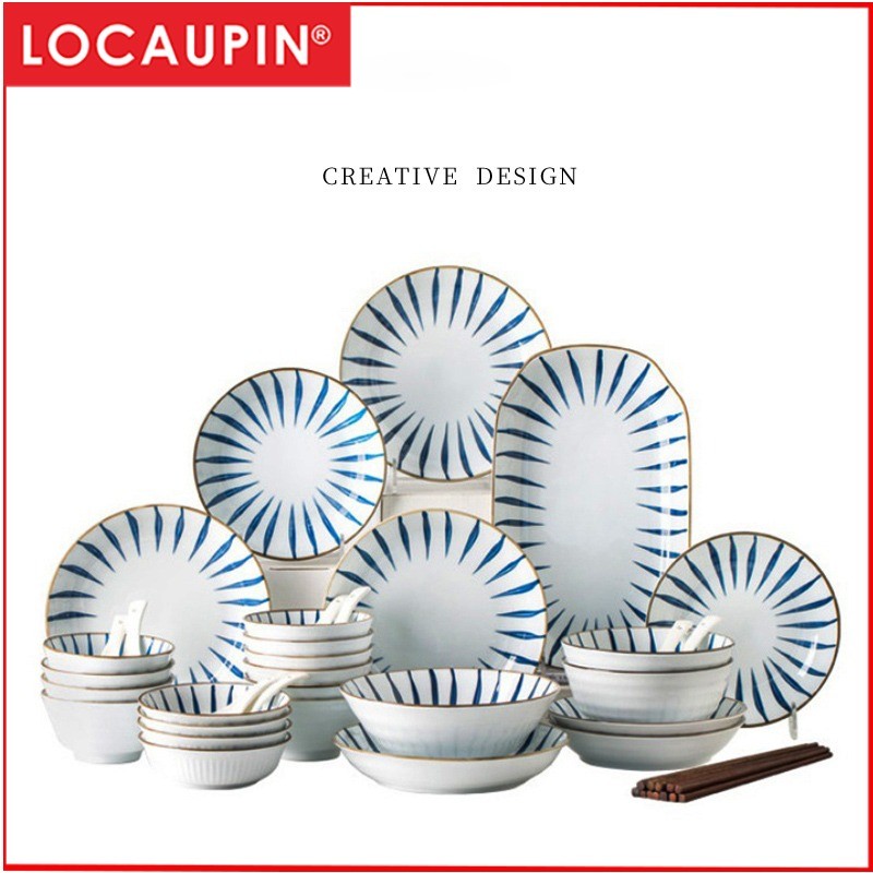 Locaupin Ceramic Dinner Plates Japanese Style Edges Round Serving Plate ...