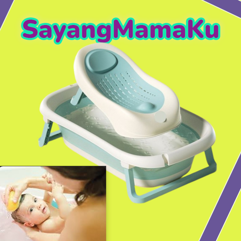 Sayangmamaku Upgraded Foldable Baby Bath Tub Support Bath Tub Stand Baby Shower Net Anti-Slip ...