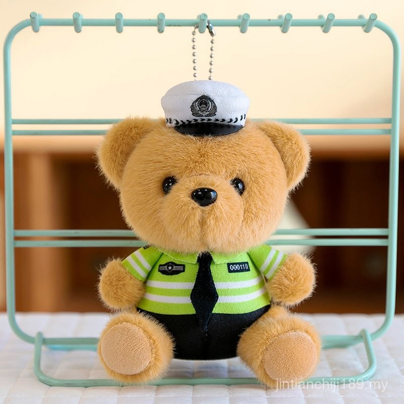 Traffic Police Officer Bear Doll Cute Doll Police Car Keychain Plush ...