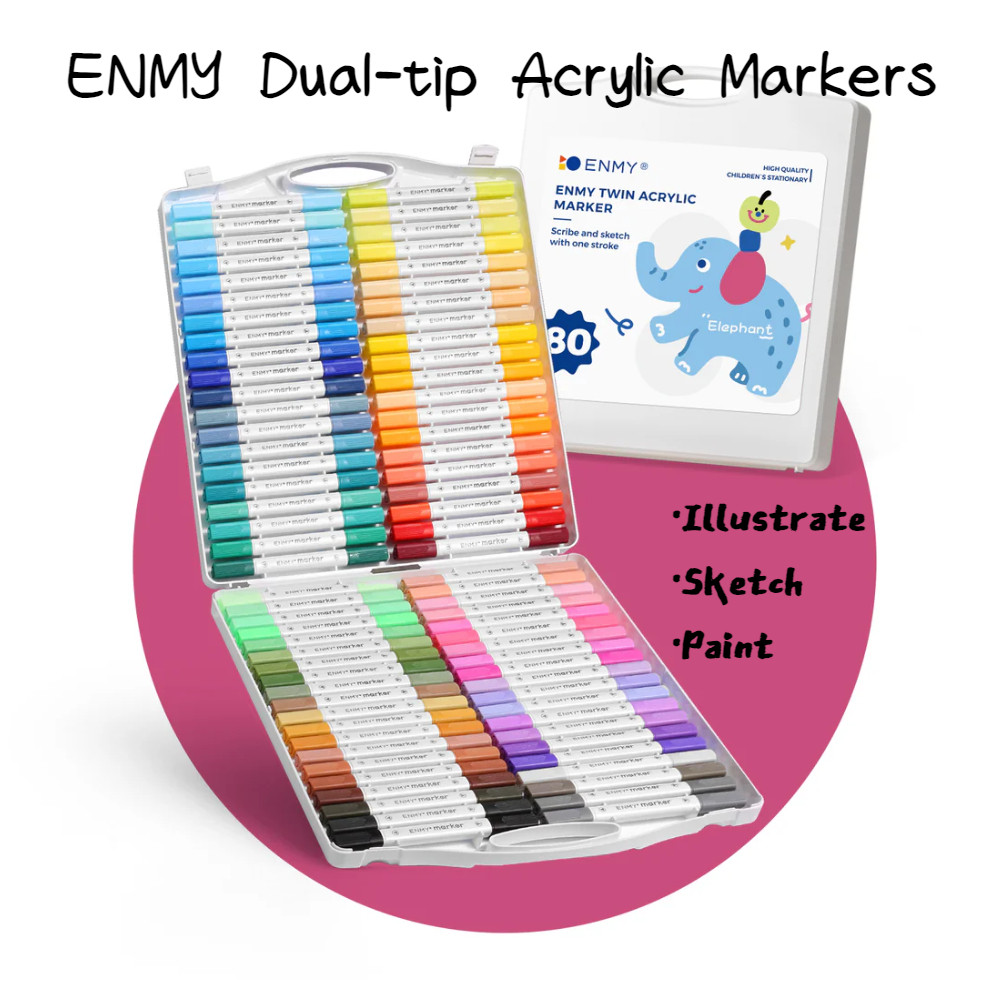 ENMY Dual Tip Acrylic Marker Pen 80/60/48/36/24/12 Colors Set Soft and ...