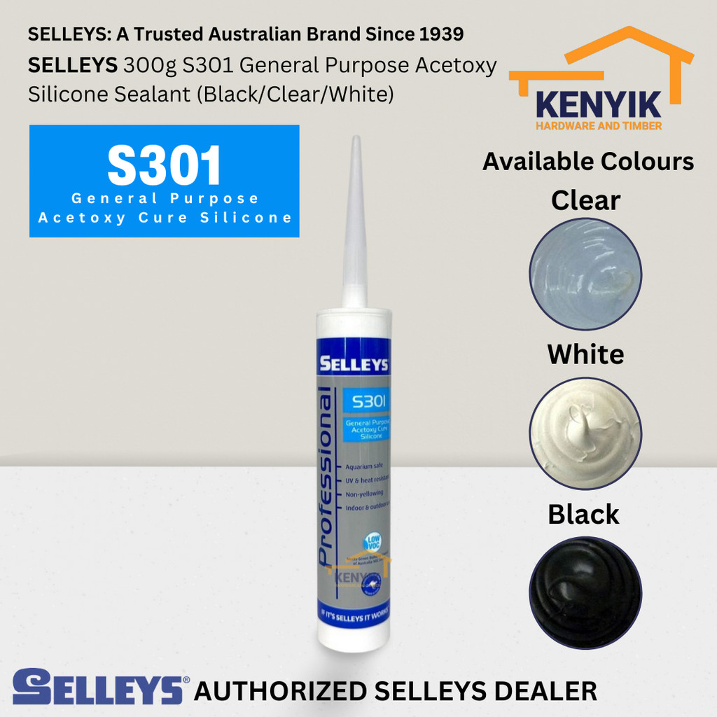 SELLEYS 300g S301 General Purpose Acetoxy Silicone Sealant (Black/Clear/White) | Shopee Malaysia