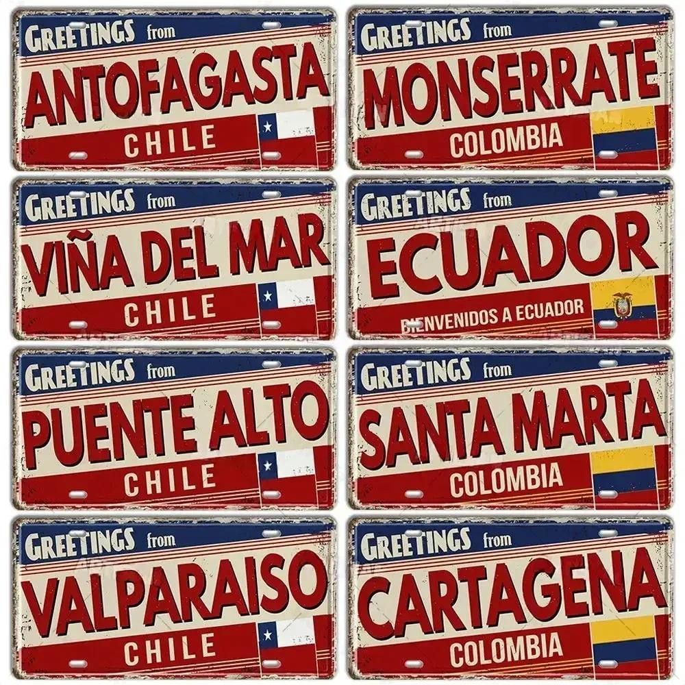 Chile Argentina Ecuador Colombia License Plate Metal Sign City State ...