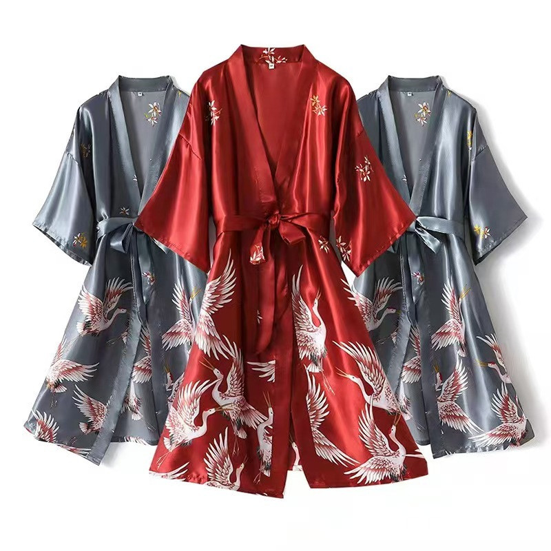 MERAH Women's red Kimono pajamas/Kimono Set/stork motif Kimono | Shopee ...