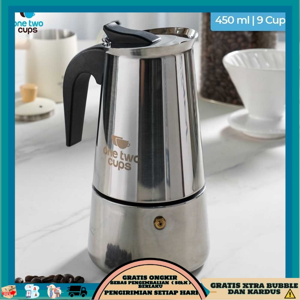 One Two Cups Moka Pot Espresso Coffee Maker Stovetop 9 Cups 450ml Silver - Z20 | Shopee Malaysia