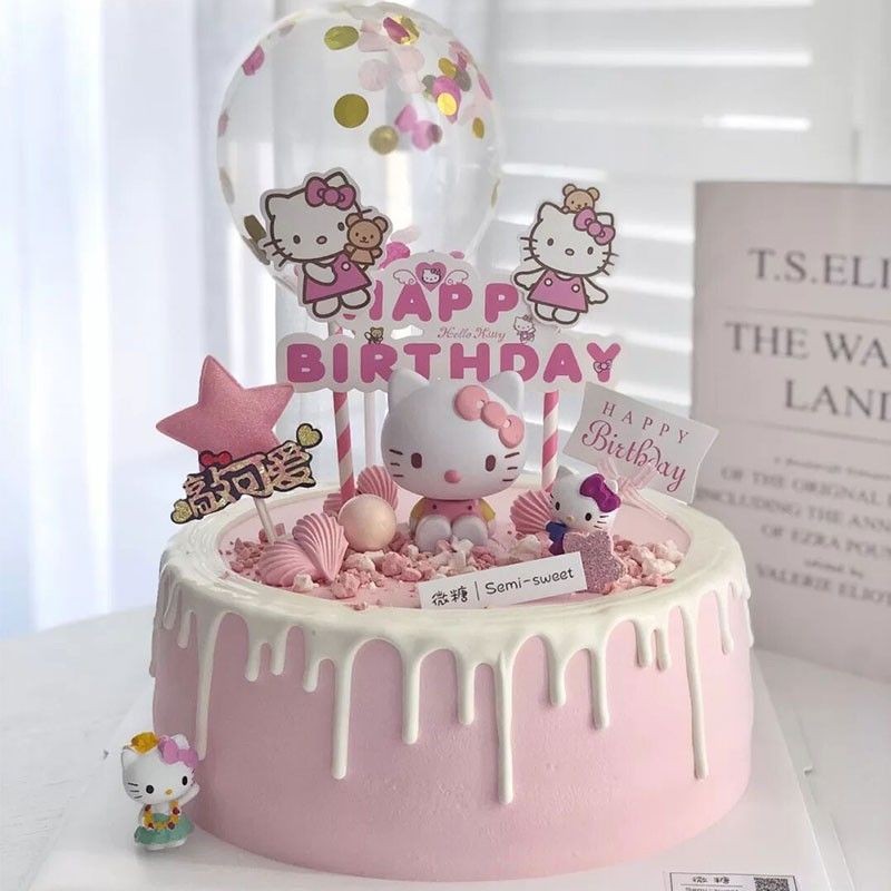 Hello Kitty Hello Kitty Cartoon Birthday Cake Decorative Ornaments Girl ...