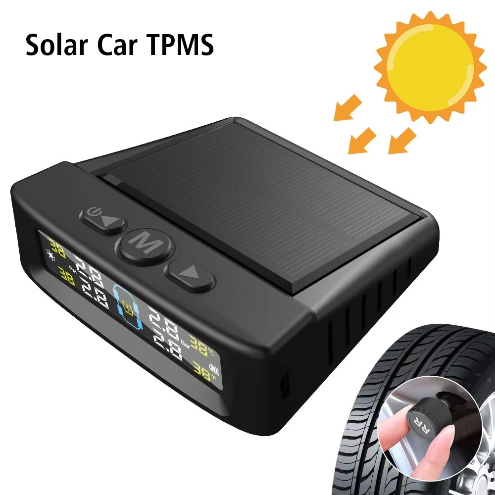 Solar TPMS Car Tire Pressure Alarm Digital Colorful Display 4 External ...