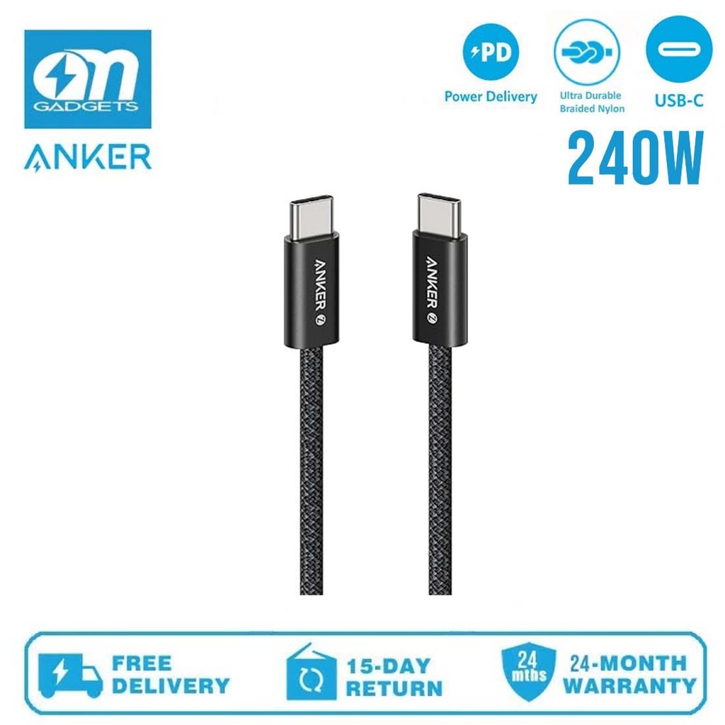 Anker A8060 240W Zolo USB C to USB C Cable, Braided and Dirt-Free Type C Fast Charging Cable ...